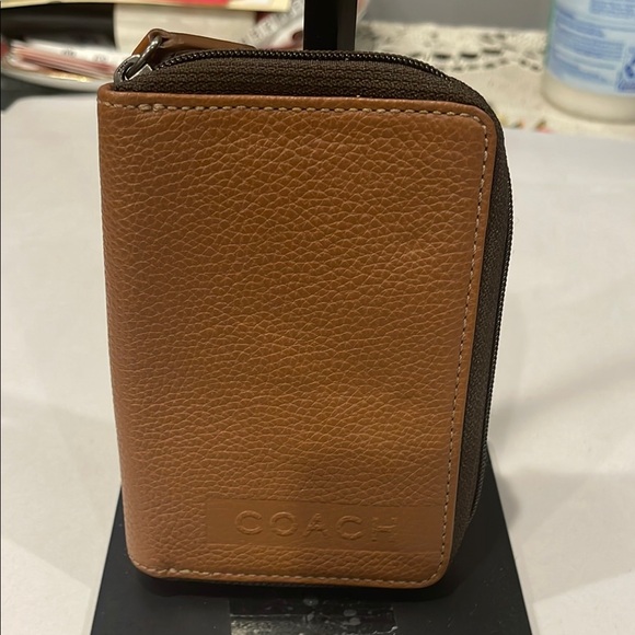 Coach | Bags | Coach Tan Pebbled Leather Zip Around Wallet Small Credit ...